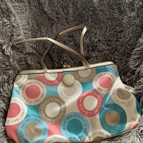 Coach | Bags | Coach Multi Color Purse W Gold Metallic Accents | Poshmark